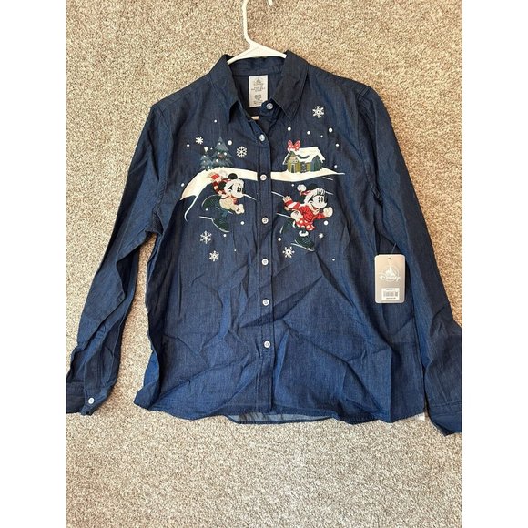 Disney | Jackets & Coats | 22 Disney Parks Christmas Denim Jean Button ...